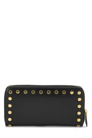 Prada Calfskin Studded Zip Around Wallet