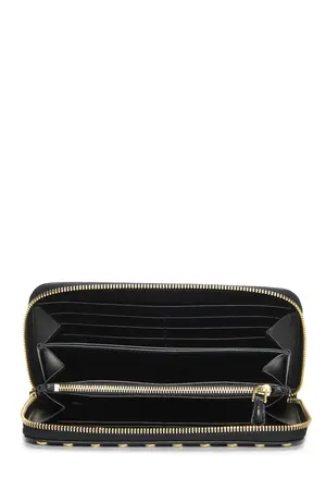 Prada Calfskin Studded Zip Around Wallet