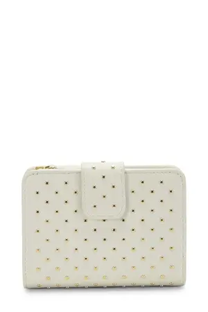 Prada Calfskin Studded Zip Around Compact Wallet