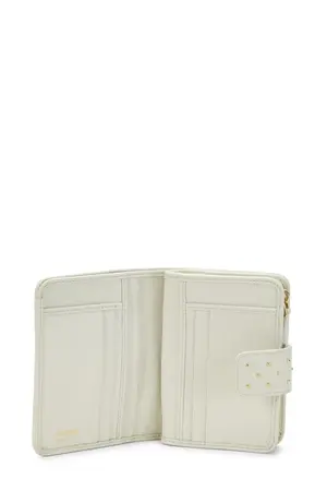 Prada Calfskin Studded Zip Around Compact Wallet