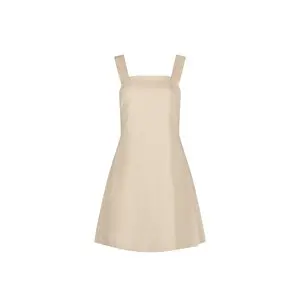 SHIKANZY A-line Linen Dress With Pockets And Adjustable Straps - Beige