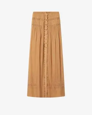 ETOILE Lorraine Cotton Voile Skirt With Floral Embroidery - Caramel