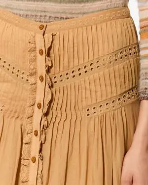 ETOILE Lorraine Cotton Voile Skirt With Floral Embroidery - Caramel