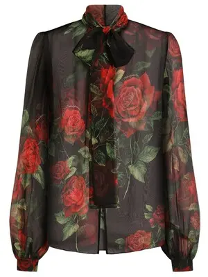 Dolce & Gabbana Silk Shirt Rose Print - Red