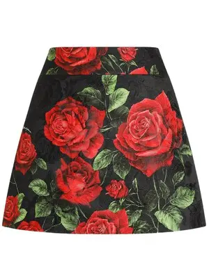 Dolce & Gabbana Mini Skirt Rose Print - Black