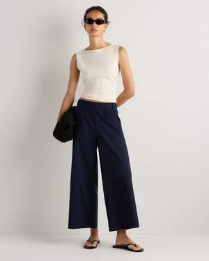 Quince 100% Organic Lightweight Poplin Wide Leg Pants - Navy