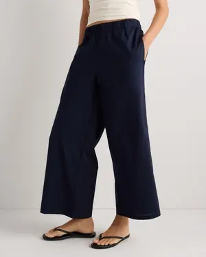 Quince 100% Organic Lightweight Poplin Wide Leg Pants - Navy