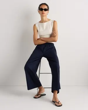 Quince 100% Organic Lightweight Poplin Wide Leg Pants - Navy