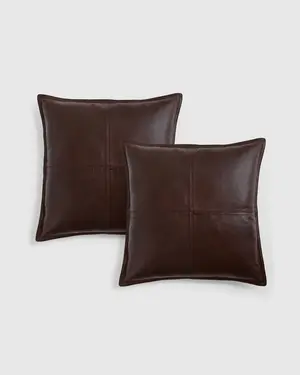 Quince Pieced Leather Pillow Cover - Chocolate