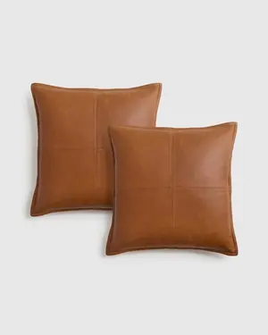 Quince Pieced Leather Pillow Cover - Cognac