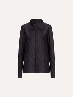 Oscar De La Renta Argyle Tie-neck Silk Twill Blouse