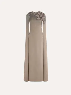 Oscar De La Renta Intarsia Leaves Cutout Embroidered Caftan