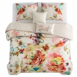 PURE PARIMA Neutrals Bebejan Antique Flowers Ivory Reversible Comforter Set - White