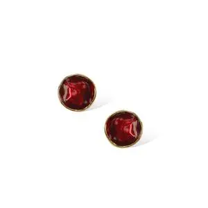 RETRO CHIC Red / Gold Red Enamel Ripple Earrings