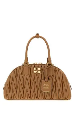 Miu Miu Arcadie Nappa Leather Handbag Adjustable Shoulder Strap - Camel
