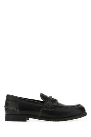 Miu Miu Leather Loafers With Rubber Sole - Black