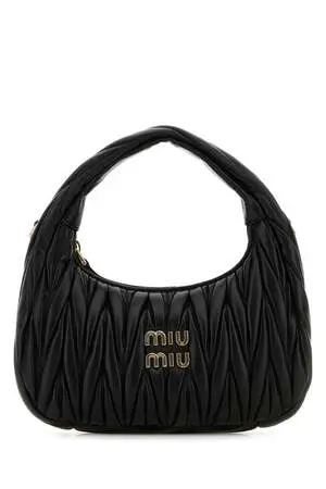 Miu Miu Miu Wander Mini Nappa Leather Handbag With Top Handle, 21 Cm X 13 Cm X 6.5 Cm - Black