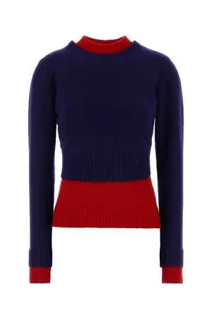 JIL SANDER Wool Blend Ribbed Sweater - Blue