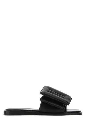 Boyy Leather Puffy Slippers - Black
