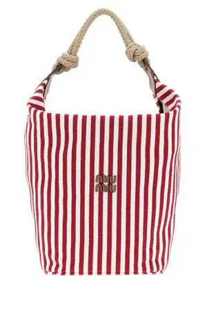 Miu Miu Embroidered Canvas Bucket Handbag, 24 Cm X 32 Cm X 14.5 Cm - Stripped