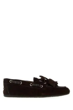 Miu Miu Miu-style Suede Loafers With Rubber Sole - Brown