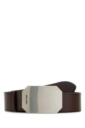 Miu Miu Slim Leather Belt With Silver-tone Hardware - Brown