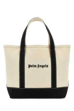 Palm Angels Palm-print Canvas Shopping Handbag With Dual Handle 28 Cm X 27 Cm X 15 Cm - White