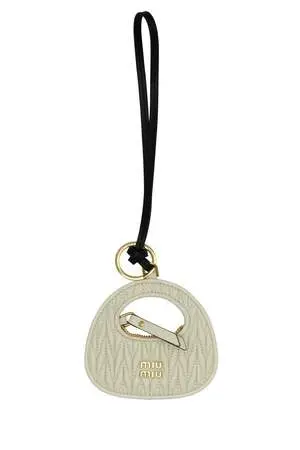 Miu Miu Ovine Leather Keyring, Golden Metal Finish, 10 Cm X 10 Cm - White