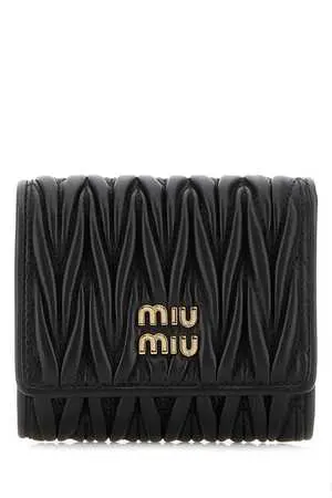Miu Miu Leather Wallet Compact Cm X 9 Cm X 3.5 Cm - Black