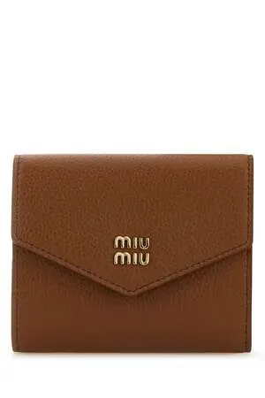 Miu Miu Caramel Leather Wallet Mini, 11 Cm X 9.5 Cm X 2 Cm - Camel