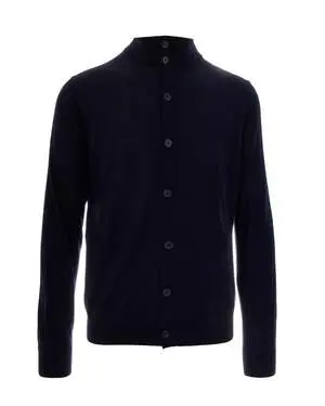 BALLANTYNE Button-front Mock Neck Cardigan - Navy