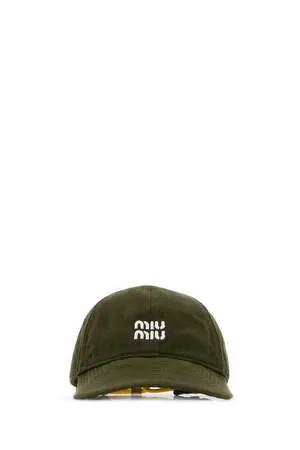 Miu Miu Baseball Cap With Calf Leather Trim - Green