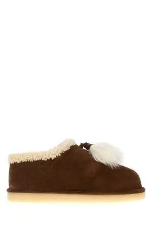 Miu Miu Suede Shearling-lined Slippers With Tassel Detail