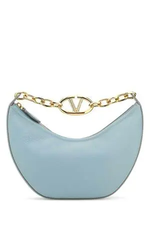 Valentino Garavani Valentino Garavani? No-remove Brand Name: Small Hobo Handbag With VLogo Moon Charm In Leather Light Blue