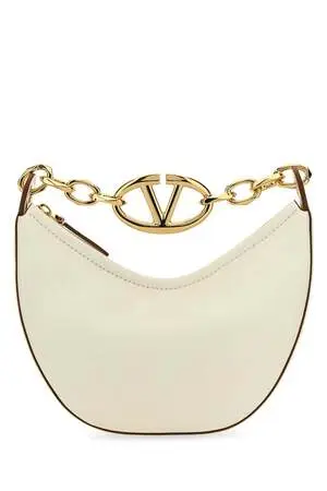 Valentino Garavani Mini Vlogo Moon Leather Hobo Handbag, 19 Cm X 13 Cm X 8 Cm - White