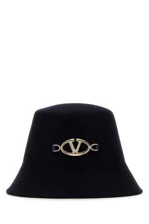 Valentino Garavani Wool Felt Bucket Hat With Gold Tone Vlogo Detail - Blue