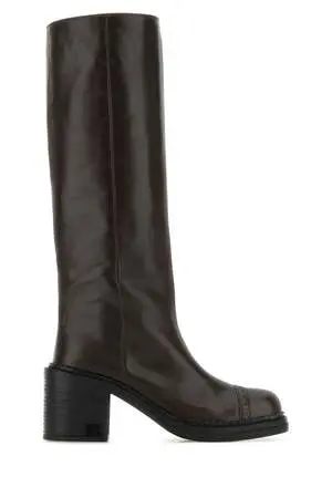 Miu Miu Chocolate Leather Mini Boots With 7.5 Cm Heel - Brown