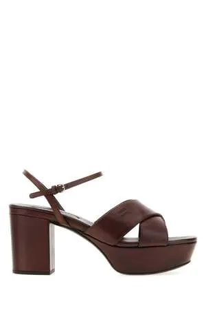 Miu Miu Leather Platform Sandals With 3.5 Cm Plateau And 7.5 Cm Heel - Brown