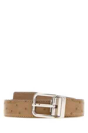 Dolce & Gabbana 2.5 Cm Reversible Leather Belt With Silver Metal Finish - Camel