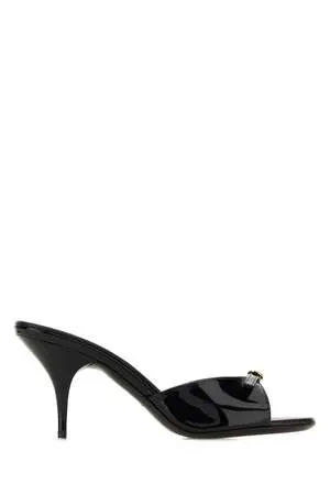 Miu Miu Leather Flat Sandals With 8 Cm Heel - Black