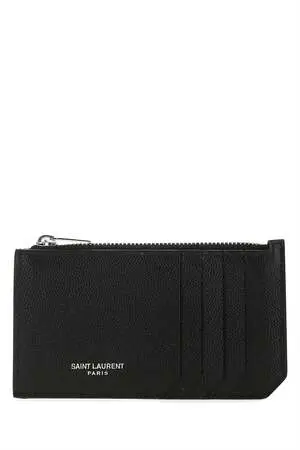 Saint Laurent Leather Card Holder With Silver-brass Finish