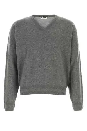JIL SANDER 100% Cashmere V-neck Sweater - Grey