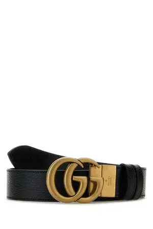 Gucci 3.5 Cm Reversible Leather Gg Belt With Antiqued Golden Hardware - Black