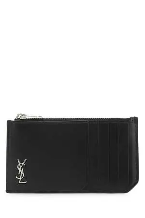 Saint Laurent Leather Mini Card Holder With Silver-tone Hardware - Black
