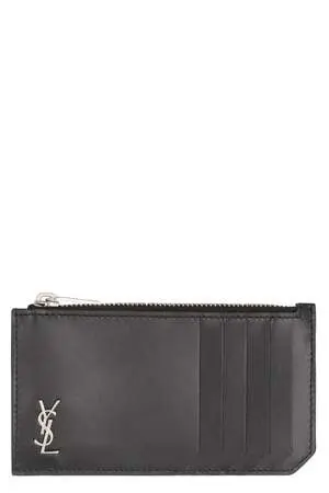 Saint Laurent Leather Mini Card Holder With Silver-tone Hardware