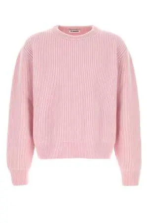 JIL SANDER Ribbed Crew Neck Wool Pullover - Pink