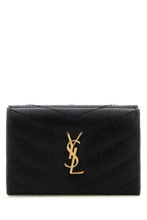 Saint Laurent Calf Leather Wallet 9.5 Cm X 7 Cm With Gold-tone Hardware - Black