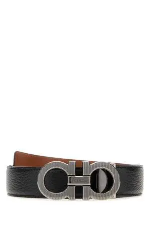 FERRAGAMO No Brand-so: 3 Cm Reversible Calf Leather Belt With Ruthenium Finish - Black
