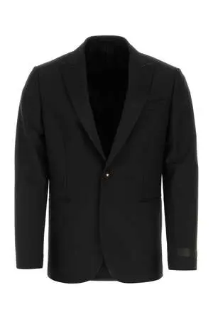 Versace Wool Blend Blazer With Mohair Detail - Black