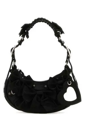 Balenciaga Antiqued Silver Hardware Mini Le Cagole Xs Satin Shoulder Bag